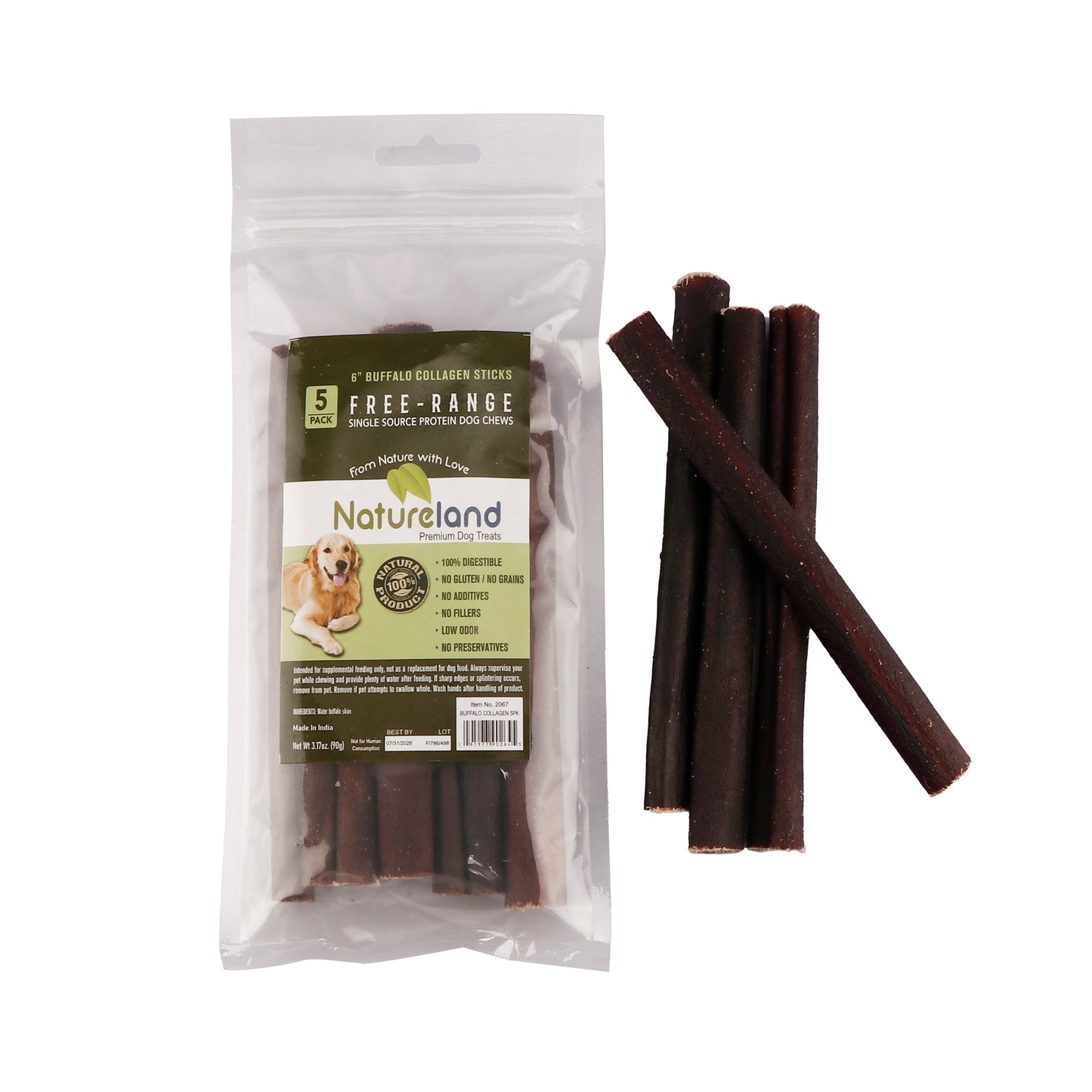 Natureland Natural 6" Buffalo Collagen Sticks for Dogs - Healthy Long ...
