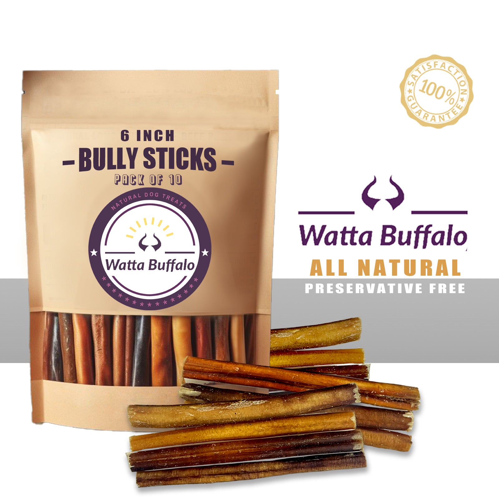 Watta Buffalo 6-inch Bully Sticks – HAPPYPETMART